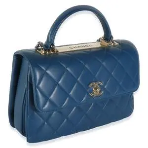 Chanel Navy Quilted Lambskin Trendy Top Handle Bag