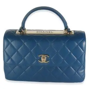 Chanel Navy Quilted Lambskin Trendy Top Handle Bag - Blue