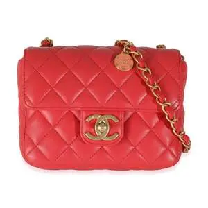 Chanel Red Quilted Lambskin Coco Pins Flap Bag - Pink
