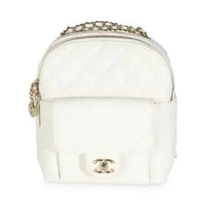 CHANEL White Quilted Caviar Small CC Day Backpack Handbag