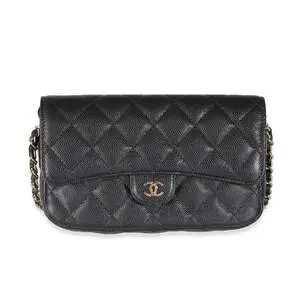 Chanel Quilted Caviar Flap Phone Handbag With Chain