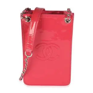 Chanel Patent Cc Phone Holder With Chain - Pink