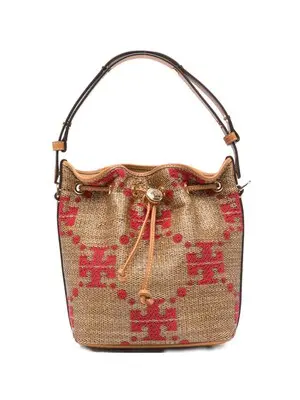 Tory Burch T Monogram Straw Bucket Bag