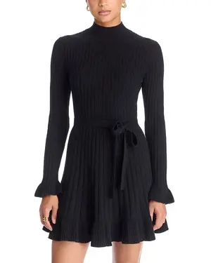 Paige Sandria Ribbed Mock Neck Dress - Black