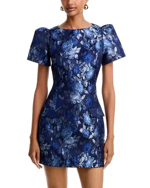 Aqua Brocade Short Sleeve Mini Dress Exclusive