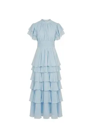 JAMES LAKELAND Tiered Ruffle Maxi Dress – Pale - Blue