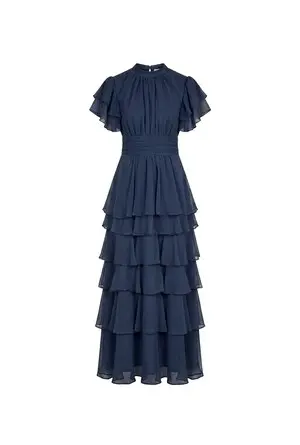JAMES LAKELAND Tiered Ruffle Maxi Dress – Navy - Blue