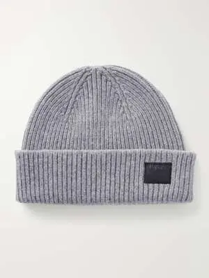 Paul Smith Logo-appliquéd Ribbed Cashmere And Merino Wool-blend Beanie - Gray