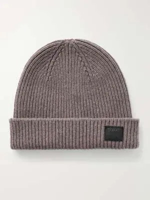 Paul Smith Logo-appliquéd Ribbed Cashmere And Merino Wool-blend Beanie - Brown