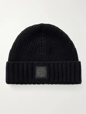 Stone Island Ghost Ribbed Cashmere Beanie - Black