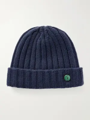 GOD'S TRUE CASHMERE Malachite-embellished Ribbed Cashmere Beanie - Blue