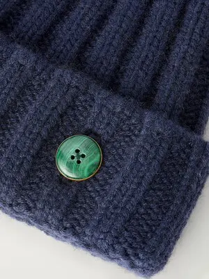 GOD'S TRUE CASHMERE Malachite-embellished Ribbed Cashmere Beanie