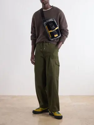 MASTER-PIECE CO Sling Suede And Leather-trimmed Nylon-twill Messenger Bag
