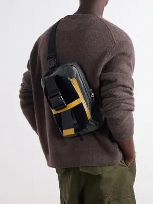 MASTER-PIECE CO Sling Suede And Leather-trimmed Nylon-twill Messenger Bag