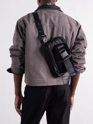 MASTER-PIECE CO Sling Suede And Leather-trimmed Nylon-twill Messenger Bag