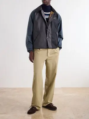 Barbour Bedale Corduroy-trimmed Waxed Cotton Jacket - Blue