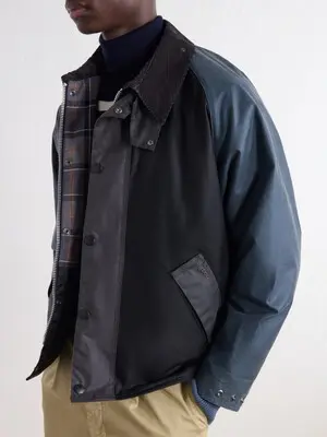 Barbour Bedale Corduroy-trimmed Waxed Cotton Jacket - Blue