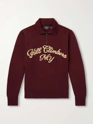 Ralph Lauren Embroidered Wool Half-zip Sweater - Red