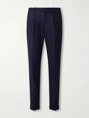 Thom Sweeney Straight-leg Pleated Virgin Wool-blend Chinos - Blue