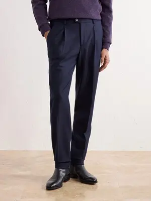 Thom Sweeney Straight-leg Pleated Virgin Wool-blend Chinos