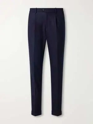 Thom Sweeney Straight-leg Pleated Virgin Wool-blend Chinos - Navy
