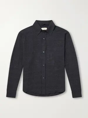 MFPEN Vacation Checked Cotton And Wool-blend Seersucker Shirt - Gray