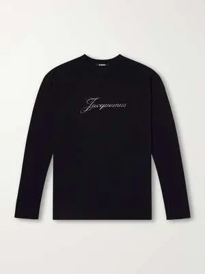 Jacquemus Logo-printed Cotton And Hemp-blend Jersey T-shirt - Black