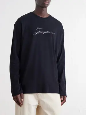 Jacquemus Logo-printed Cotton And Hemp-blend Jersey T-shirt - Black