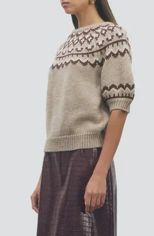 MAUDE CLUB Clayton Fair Isle Puff Sleeve Sweater