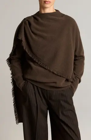 Vince Draped Fringe Scarf Sweater - Pinewood