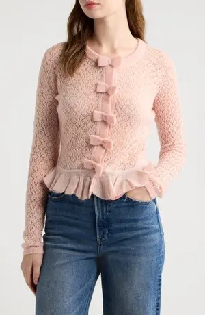 LoveShackFancy Galle Bow Cardigan - Parlor Rose