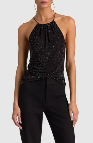 Alice + Olivia Zumi Embellished Halter Top - Black/gold