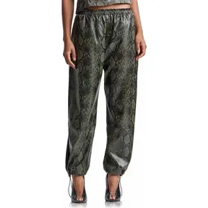 Avec Les Filles Python Embossed Faux Leather Balloon Pants - Green Python