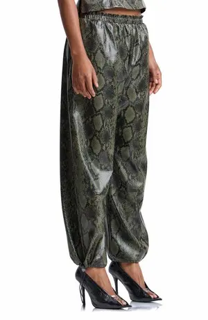 Avec Les Filles Python Embossed Faux Leather Balloon Pants