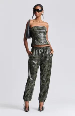 Avec Les Filles Python Embossed Faux Leather Balloon Pants