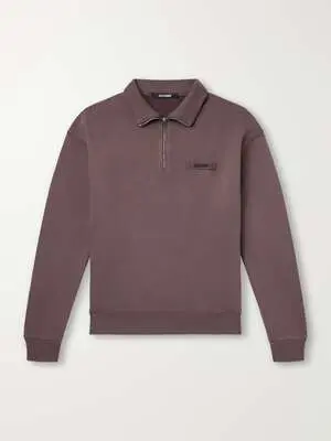 Jacquemus Logo-appliquéd Cotton-jersey Half-zip Sweatshirt - Purple