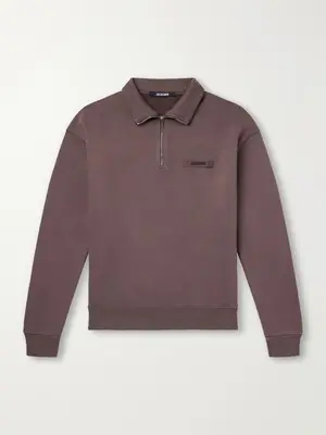 Jacquemus Logo-appliquéd Cotton-jersey Half-zip Sweatshirt - Purple