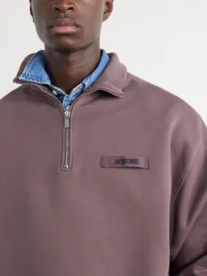 Jacquemus Logo-appliquéd Cotton-jersey Half-zip Sweatshirt - Purple