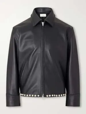 SECOND / LAYER Rider Embellished Leather Jacket - Black