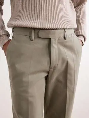 Thom Sweeney Straight-leg Cotton-twill Trousers - Beige