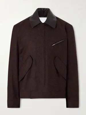 SAGE NATION Painter Leather-trimmed Wool-twill Blouson Jacket - Brown