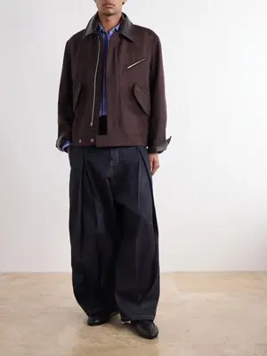 SAGE NATION Painter Leather-trimmed Wool-twill Blouson Jacket - Brown