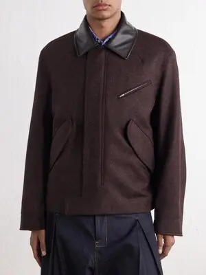 SAGE NATION Painter Leather-trimmed Wool-twill Blouson Jacket - Brown