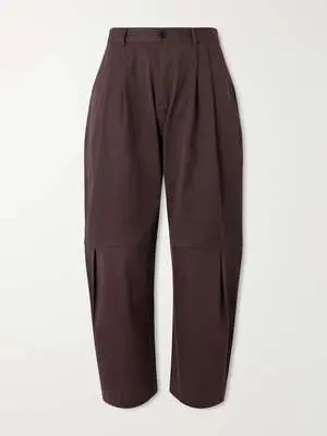SAGE NATION Zushi Wide-leg Pleated Cotton-blend Trousers - Brown