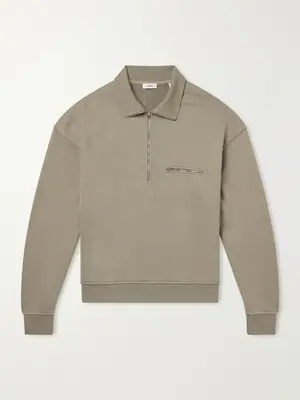 AGOLDE Pavillion Cotton-jersey Half-zip Sweatshirt - Neutrals