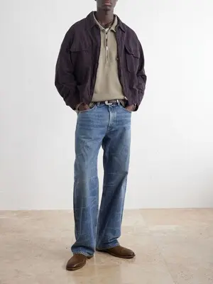 AGOLDE Pavillion Cotton-jersey Half-zip Sweatshirt - Neutrals