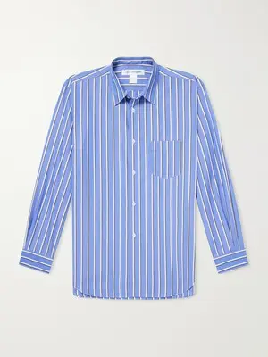 Comme Des Garçons Striped Cotton-poplin Shirt - Blue