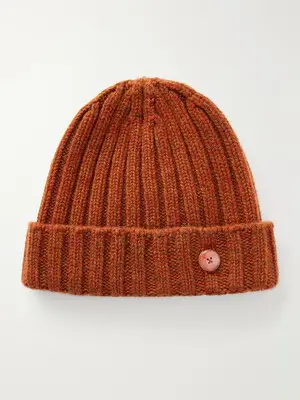 GOD'S TRUE CASHMERE Carnelian-embellished Ribbed Cashmere Beanie - Orange