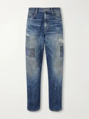 NEIGHBORHOOD Savage Straight-leg Distressed Embroidered Jeans - Blue