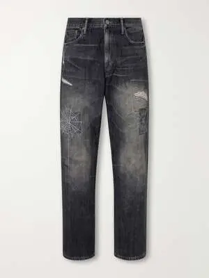 NEIGHBORHOOD Savage Straight-leg Distressed Embroidered Jeans - Black